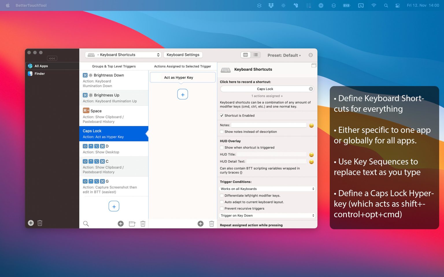 BetterTouchTool Mac 触摸板增强工具软件丨中文网站正版购买 – BetterTouchTool 是一款功能丰富的 Mac 应用程序，可自定义各种输入设备，如触控板、鼠标、键盘 ...